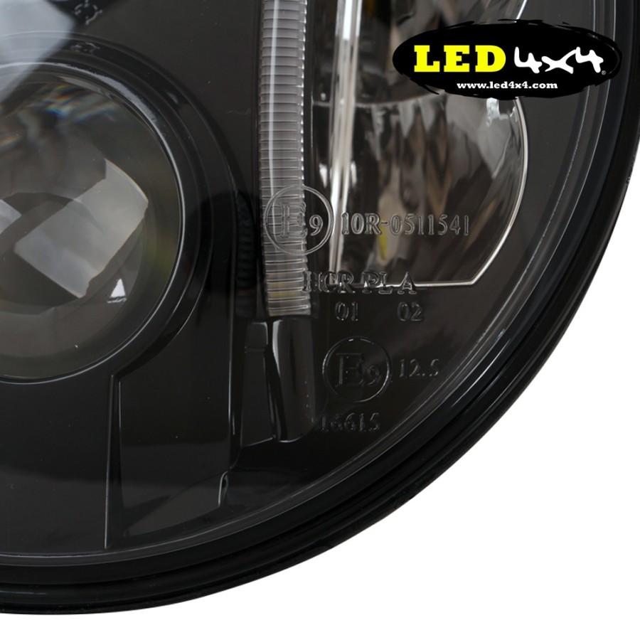 Black LED headlight 7” Approved ECE R10 R112 R7